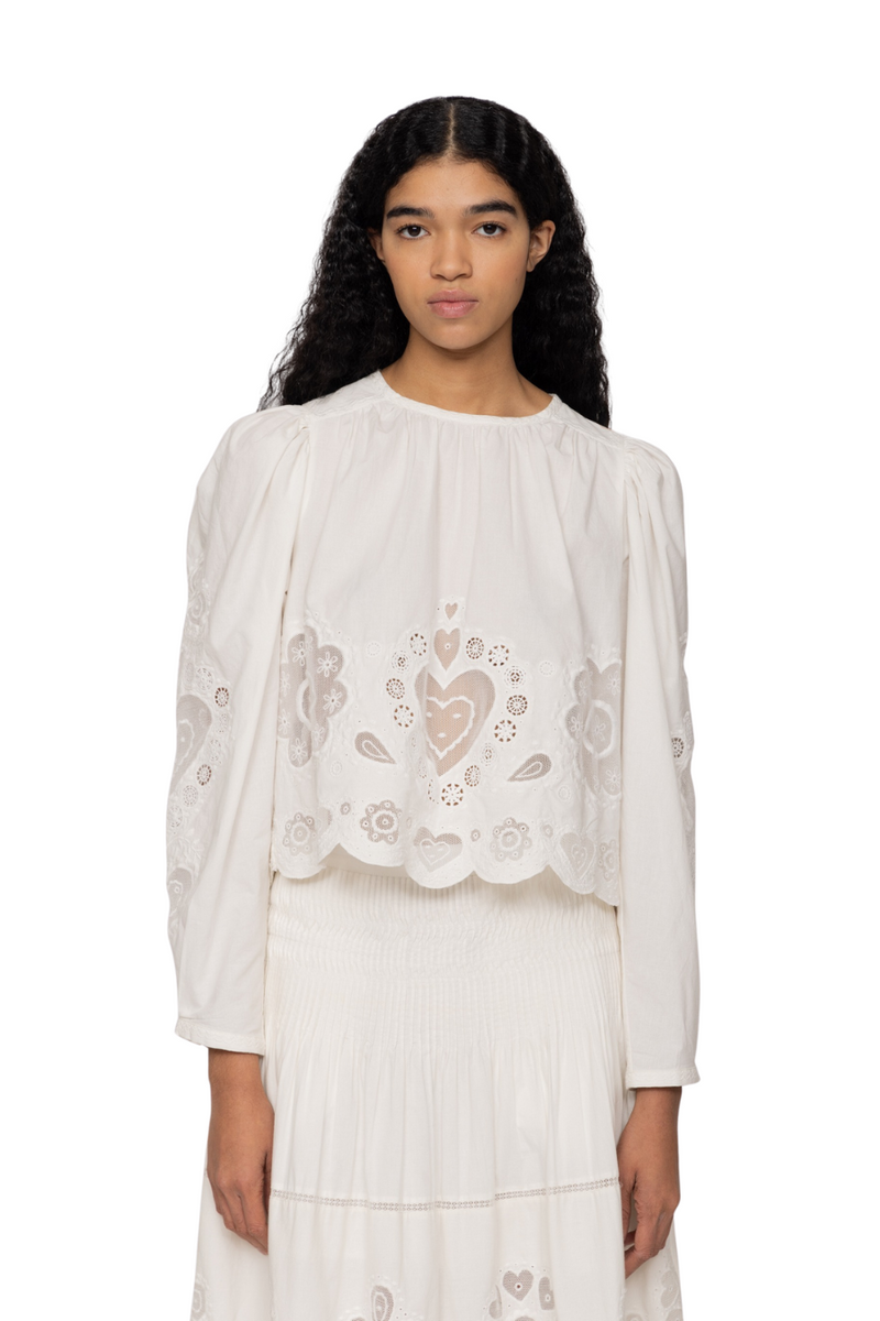Jeanetta Eyelet Long Sleeve Top in White – Bunny and Babe Winnetka