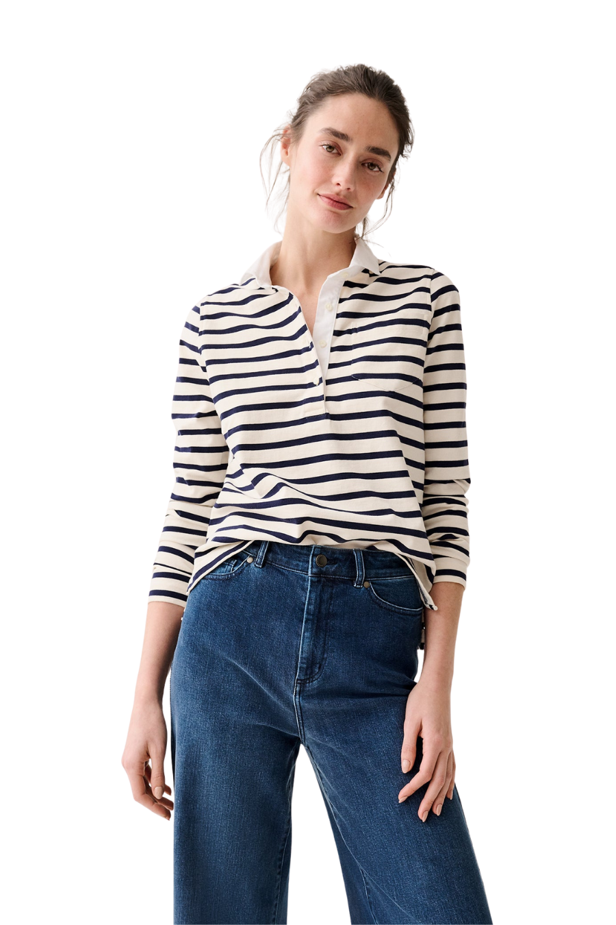 Franny Rugby Polo in Ivory/Navy – Bunny and Babe Winnetka